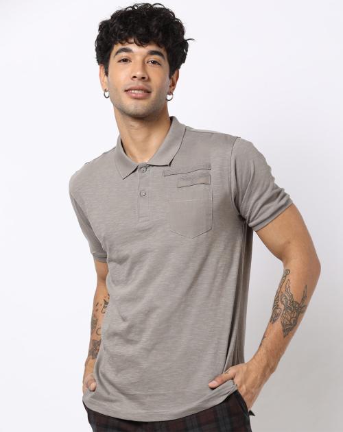 Buy Heathered Over-Dyed Polo T-shirt with Patch Pocket Online at Best ...