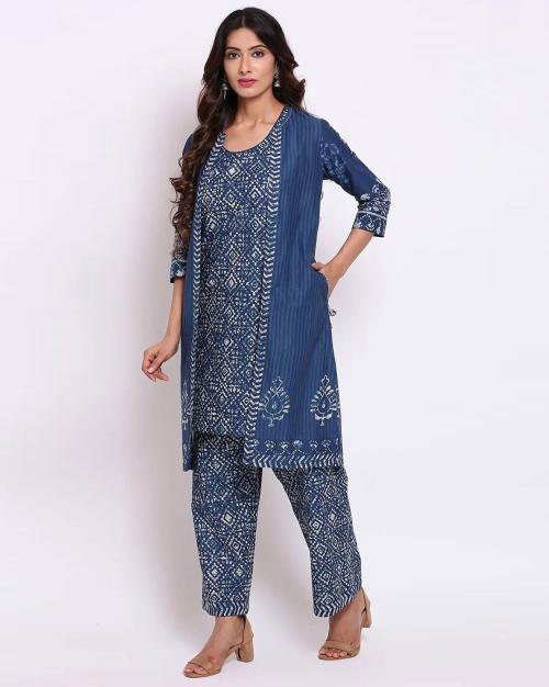 Buy Block Print Straight Kurta Set Online at Best Prices in India ...
