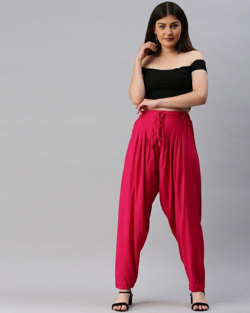 Buy Pleated Dhoti Pants with Elasticated Drawstring Waist Online at ...