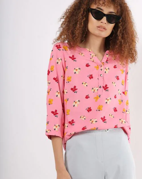 Buy Floral Print Top with Roll-Up Tabs Online at Best Prices in India ...