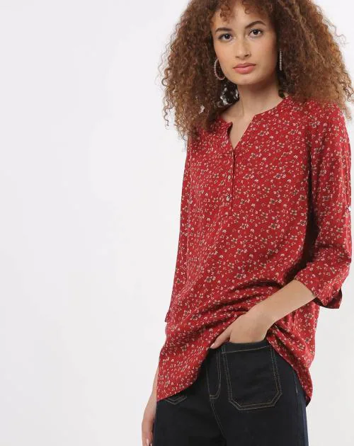 Buy Floral Print Top with Roll-Up Tabs Online at Best Prices in India ...