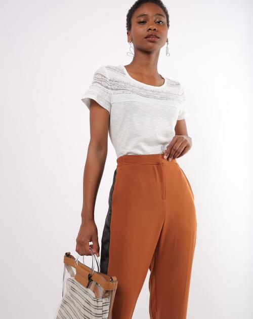 Buy Round-Neck Top with Lace Inserts Online at Best Prices in India ...