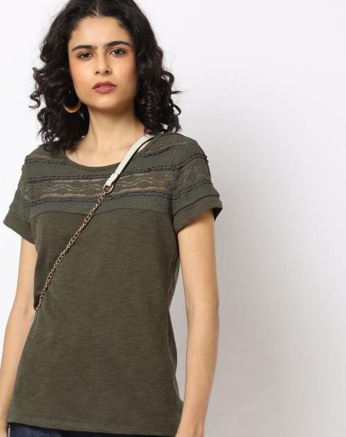 Buy Round-Neck Top with Lace Inserts Online at Best Prices in India ...