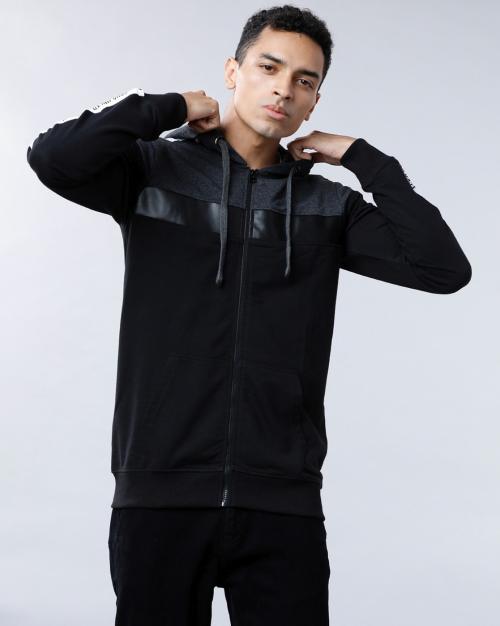Buy Colorblock Zip-Front Hoodie with Kangaroo Pockets Online at Best ...