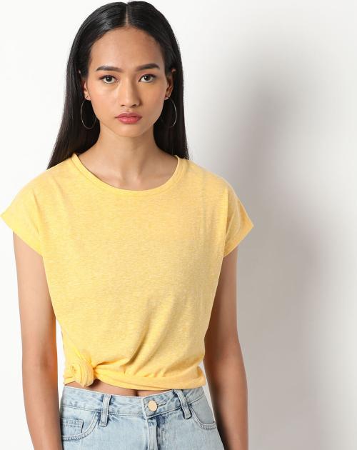 Buy Heathered Crew-Neck T-shirt with Extended Shoulders Online at Best ...