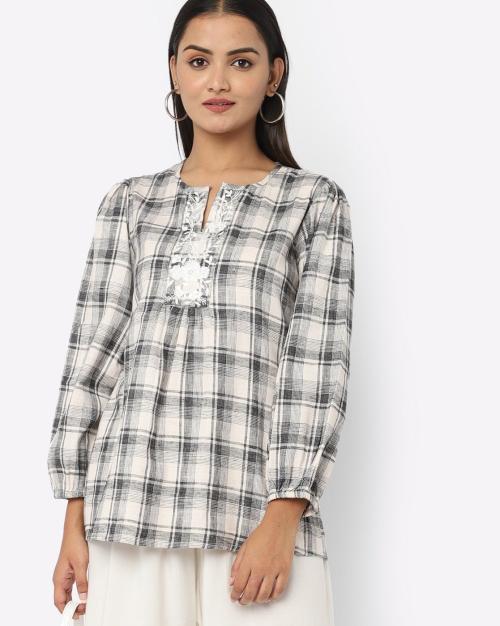 Buy Checked Top with Embroidery Online at Best Prices in India - JioMart.