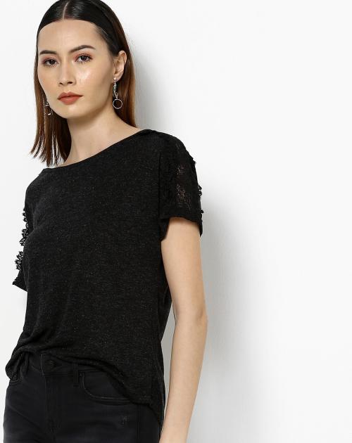 Buy Slim Fit Crew-Neck T-shirt with Extended Sleeves Online at Best ...