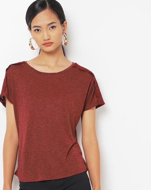 Buy Slim Fit Crew-Neck T-shirt with Extended Sleeves Online at Best ...