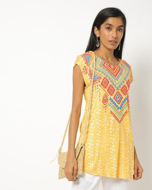Buy Geometric Print Round-Neck Tunic Online at Best Prices in India ...