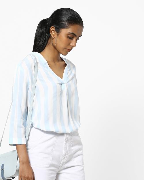 Buy Striped Tunic Top with Stand Collar Online at Best Prices in India ...