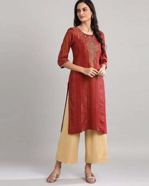 Buy Printed Straight Kurta with Zari Online at Best Prices in India ...