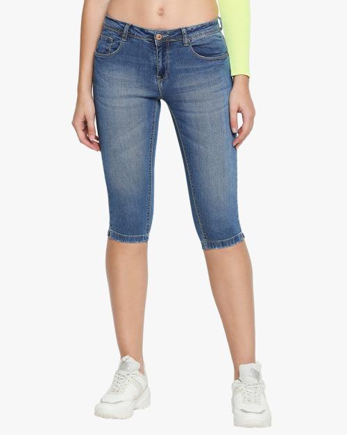 Buy Mid-Wash Slim Fit Denim Capris Online at Best Prices in India ...
