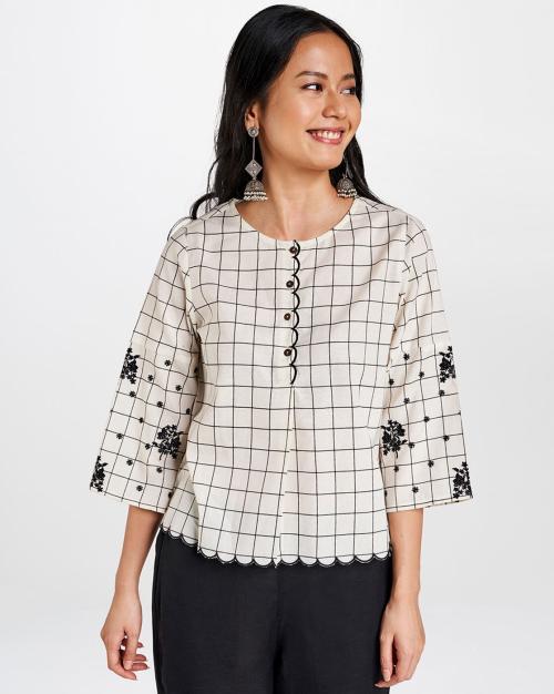 Buy Checked Top with Floral Embroidery Online at Best Prices in India ...