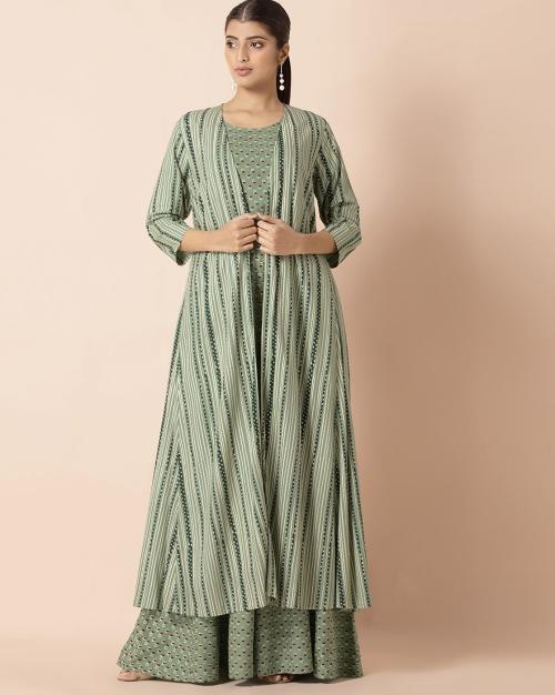 Buy Striped Flared Longline Jacket Online at Best Prices in India ...