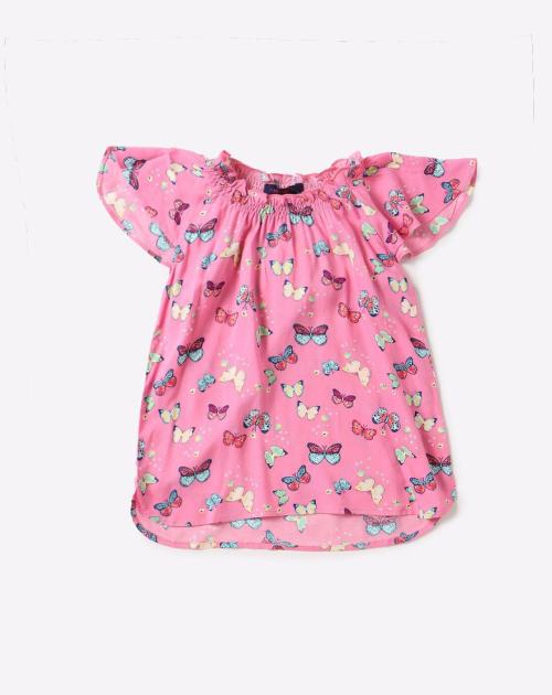 Buy Butterfly Print Top with Smocked Neck Online at Best Prices in ...