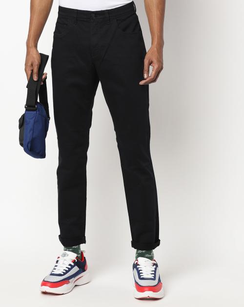 Buy Dobby Tapered Flat-Front Chinos Online at Best Prices in India ...