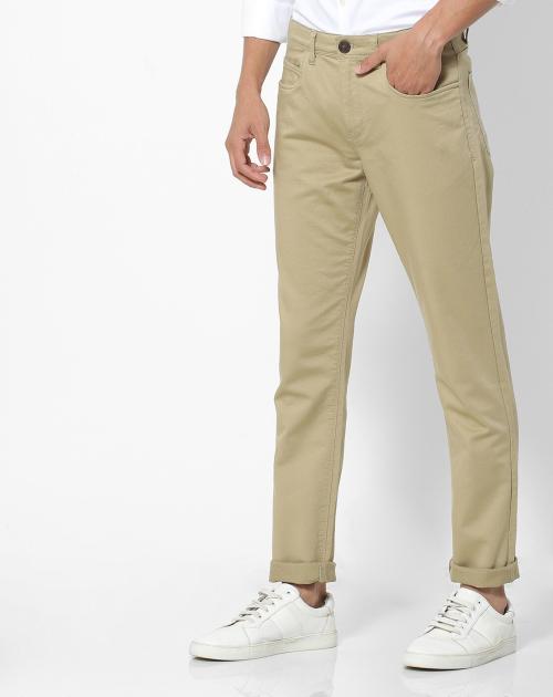 Buy Dobby Tapered Flat-Front Chinos Online at Best Prices in India ...