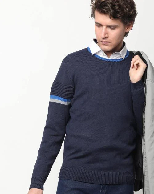 Buy Crew-Neck Pullover with Contrast Stripes Online at Best Prices in ...
