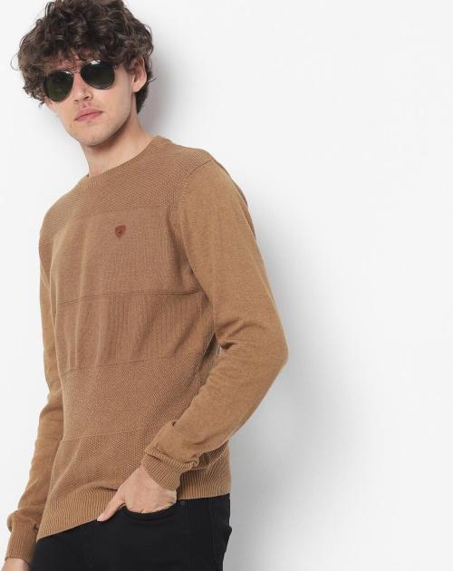 Buy Textured Flat-Knit Crew-Neck Pullover Online at Best Prices in ...