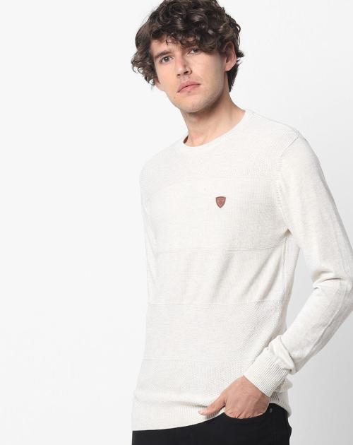 Buy Textured Flat-Knit Crew-Neck Pullover Online at Best Prices in ...