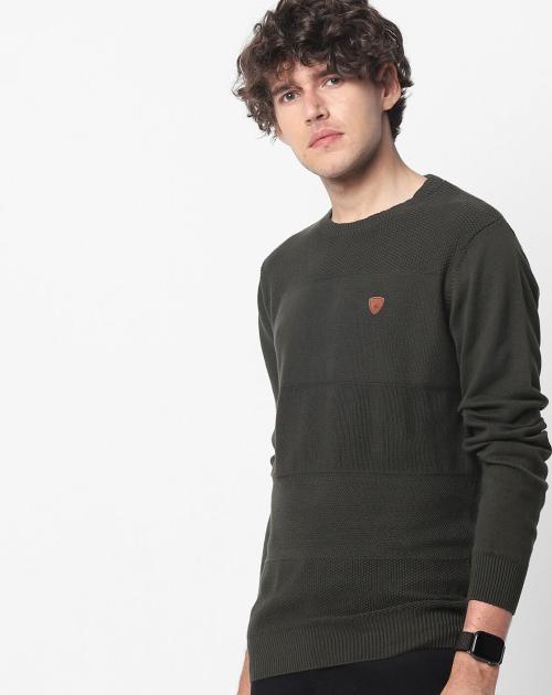 Buy Textured Flat-Knit Crew-Neck Pullover Online at Best Prices in ...
