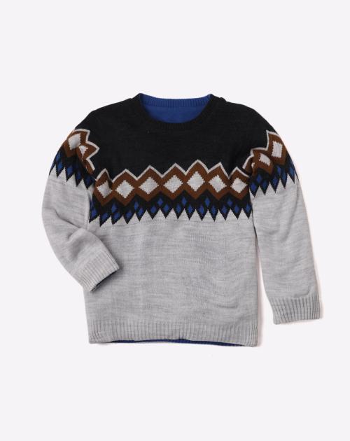 Buy Geometric Knit Sweater with Ribbed Hems Online at Best Prices in ...