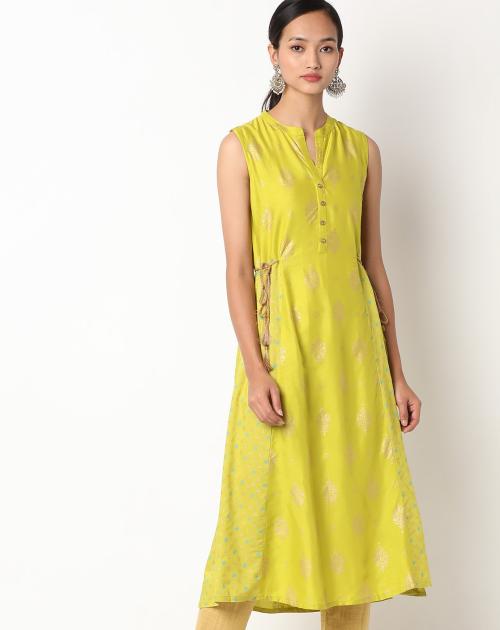 Buy Printed A-line Kurta with Side Tie-Up Online at Best Prices in ...