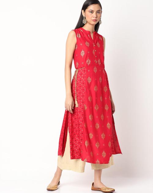 Buy Printed A-line Kurta with Side Tie-Up Online at Best Prices in ...