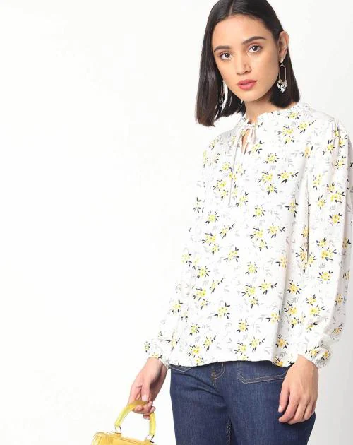 Buy Floral Print Top with Ruffled Neckline Online at Best Prices in ...