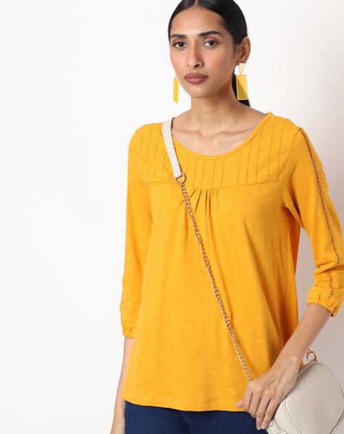 Buy Round-Neck T-shirt with Lace Inserts Online at Best Prices in India ...
