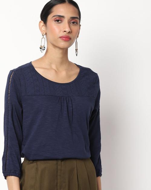 Buy Round-Neck T-shirt with Lace Inserts Online at Best Prices in India ...