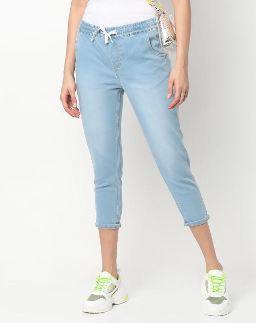 Buy Lightly Washed Capris with Drawstring Waistband Online at Best ...