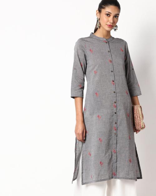 Buy Straight Button-Down Kurta with Woven Motifs Online at Best Prices ...