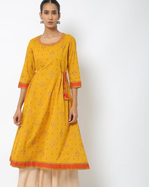 Buy Printed A-line Kurta with Side Tie-Ups Online at Best Prices in ...