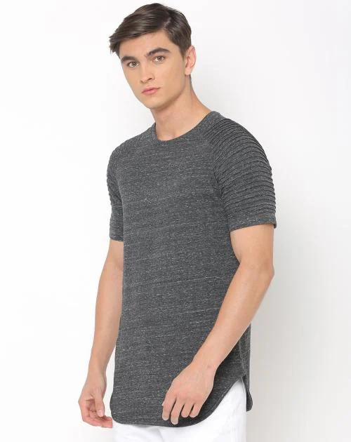 Buy Heathered Crew-Neck T-shirt with Biker Panels Online at Best Prices ...