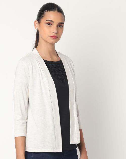 Buy Open-Front Shrug with Three-Quarter Sleeves Online at Best Prices ...