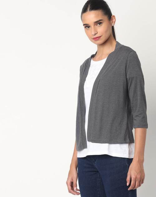 Buy Open-Front Shrug with Three-Quarter Sleeves Online at Best Prices ...