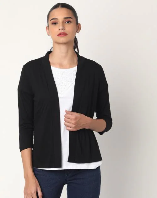 Buy Open-Front Shrug with Three-Quarter Sleeves Online at Best Prices ...