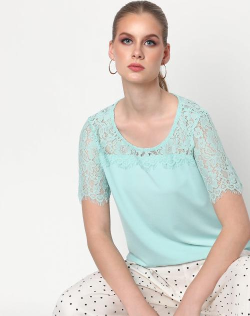 Buy Round-Neck Top with Lace Yoke Online at Best Prices in India - JioMart.