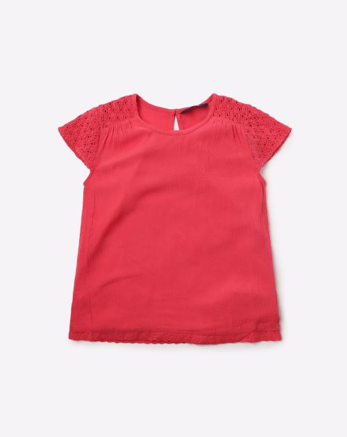 Buy Round-Neck Top with Lace Panels Online at Best Prices in India ...