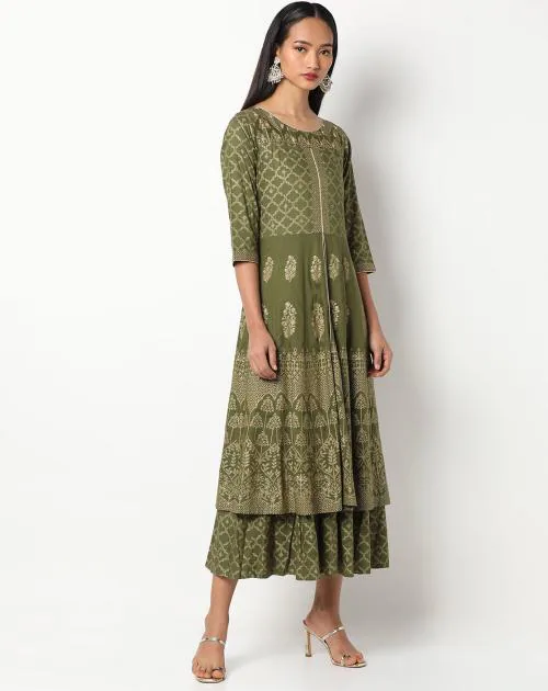 Buy Yalek Printed Tiered Flared Dress Online at Best Prices in India ...
