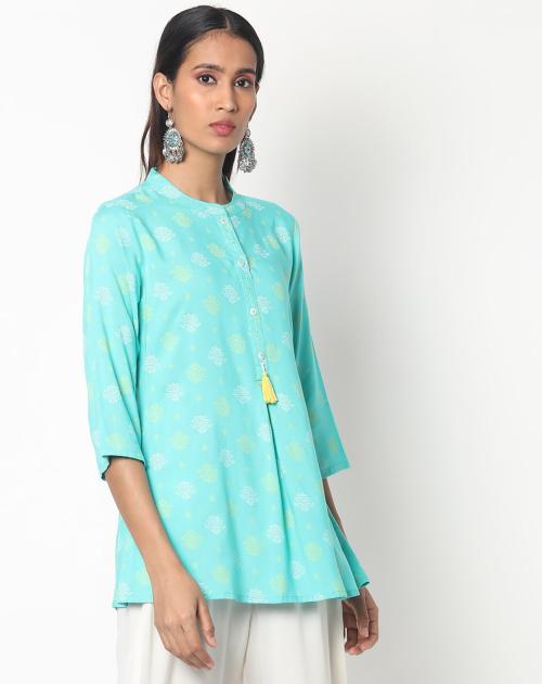 Buy Printed Flared Top with Band Collar Online at Best Prices in India ...