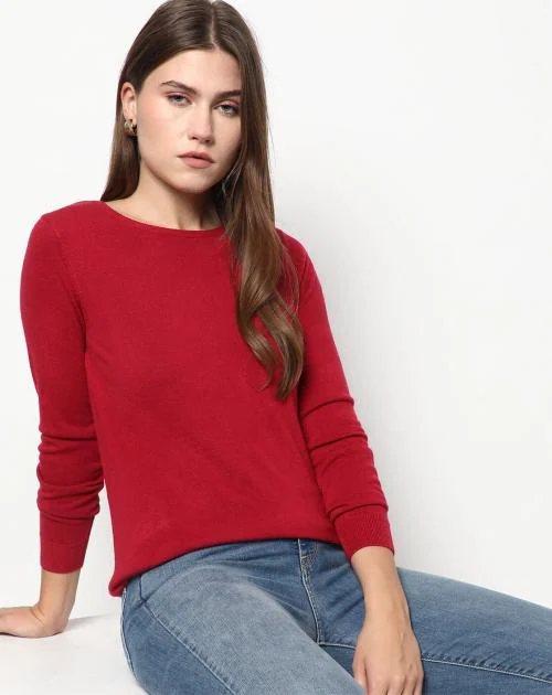 Buy Boat-Neck Pullover with Ribbed Hems Online at Best Prices in India ...