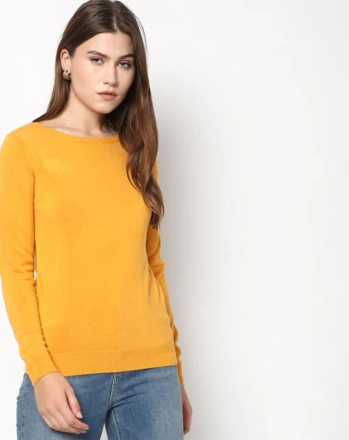 Buy Boat-Neck Pullover with Ribbed Hems Online at Best Prices in India ...