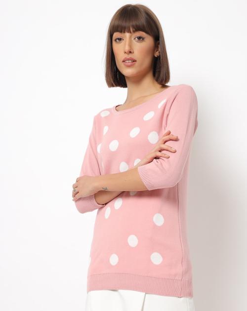 Buy Polka-Dot Patterned Flat-Knit Pullover Online at Best Prices in ...