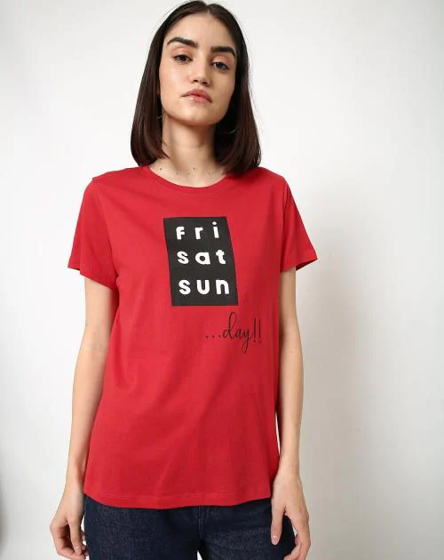 Buy Typographic Print Slim Fit Round-Neck T-shirt Online at Best Prices ...