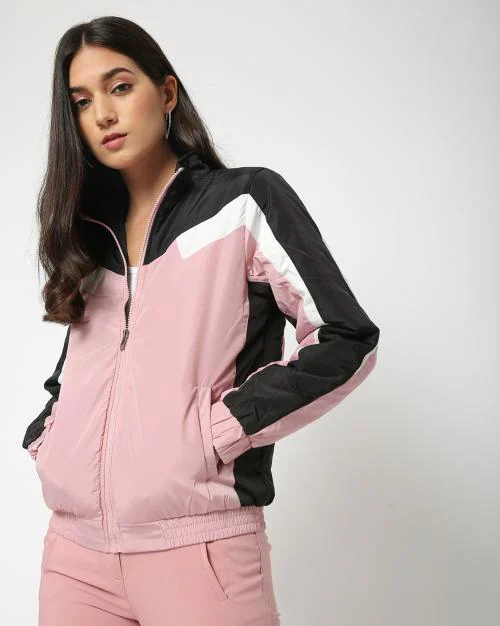 Buy Colourblock Zip-Front Bomber Jacket with Insert Pocket Online at ...