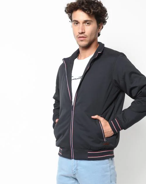 Buy Zip-Front Slim Fit Jacket with Contrast Trims Online at Best Prices ...