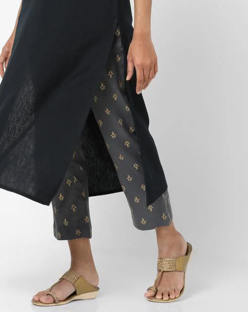 Buy Block Print Straight Pants with Semi-Elasticated Waistband Online ...