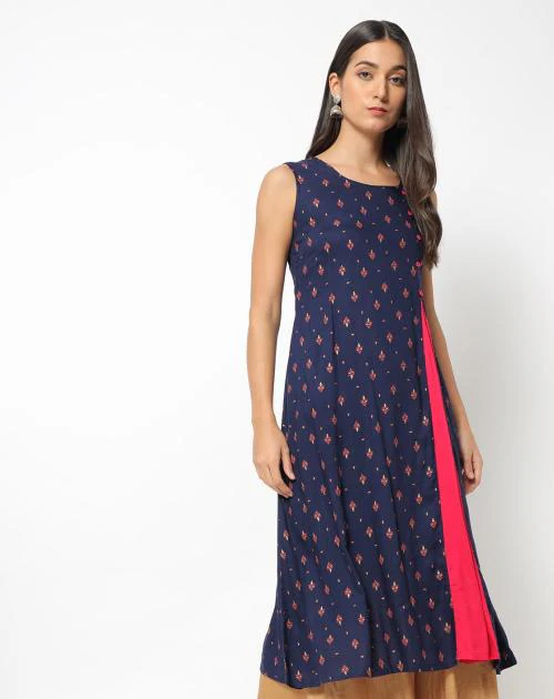 Buy Textured Round-Neck A-line Kurta with Side Pockets Online at Best ...
